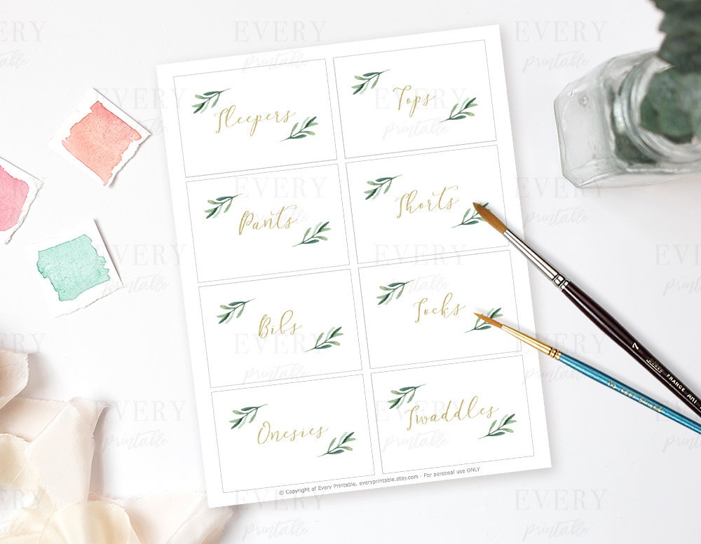 Green Leaf Drawer Labels Baby Labels Closet Organizer Baby | Etsy