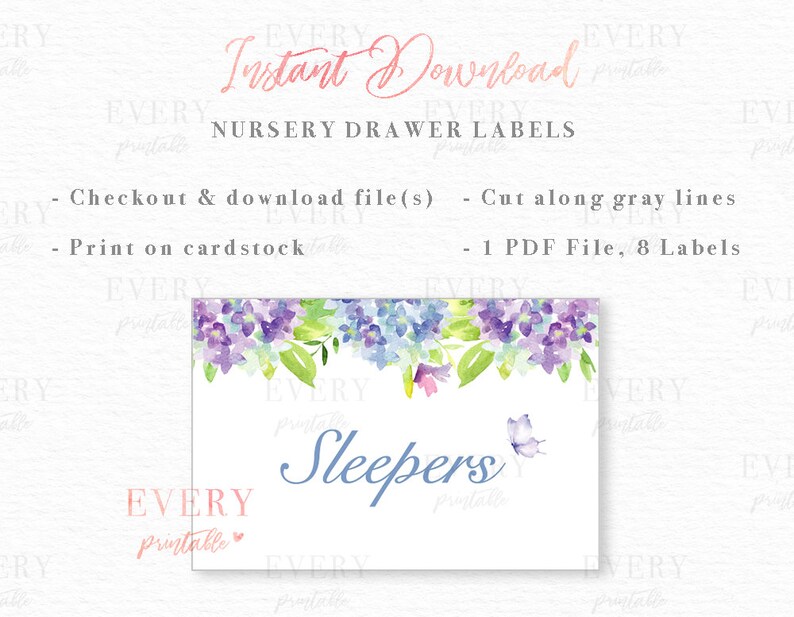 Hydrangea Flowers Drawer Labels Greenery Baby Labels Closet | Etsy