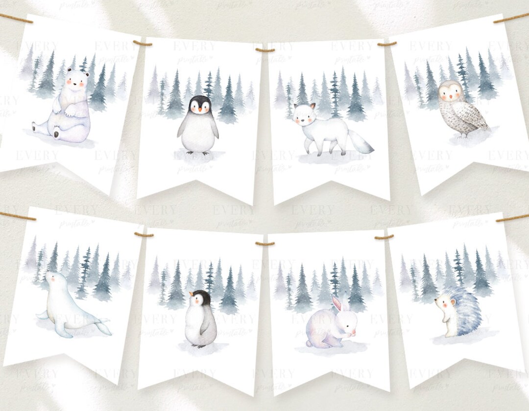 Arctic Animals Printable Banner, Woodland Baby Shower, Baby Shower ...