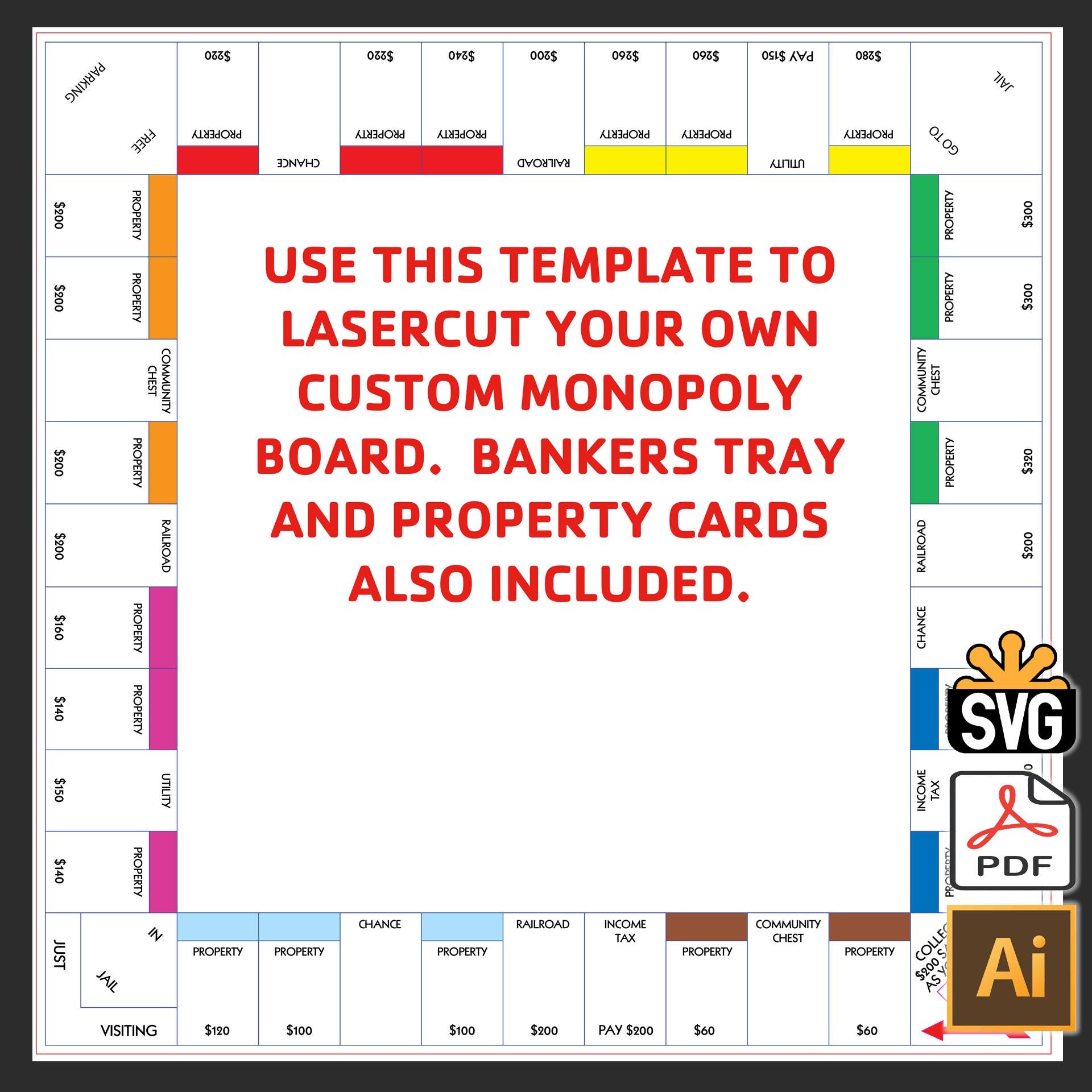 Laser Cut Monopoly Template - (digital Download - Ai, Svg, Pdf) - Etsy