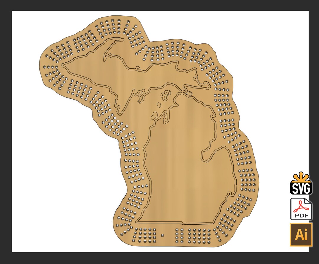 Michigan Shaped 4 Player Cribbage Template - (laser Ready Digital ...