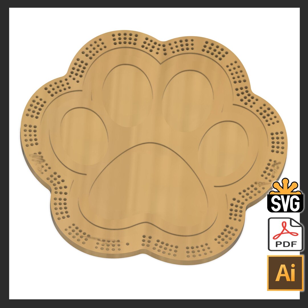 Dog Paw Shaped 3 Player Cribbage Template - (laser Ready Digital ...