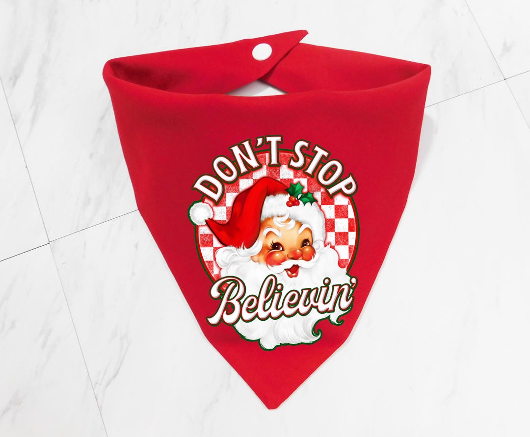 Vintage Santa Dog Bandana | Retro Don't Stop Believin Dog Scarf ...