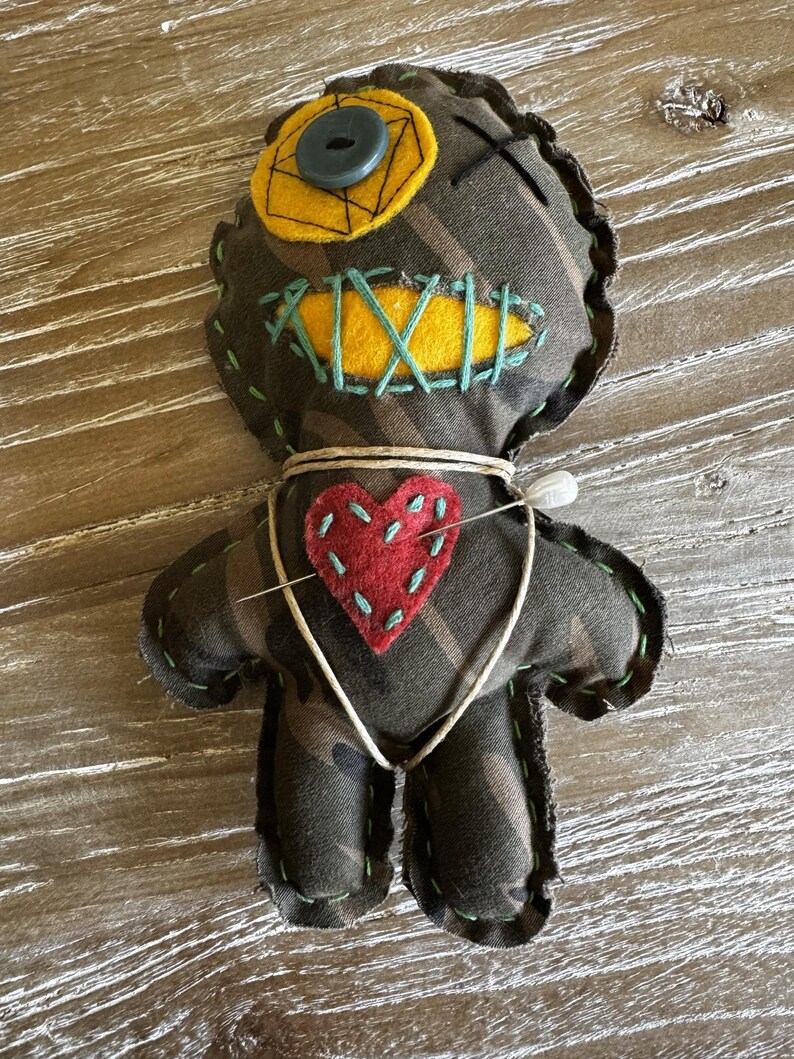 Handmade Camo Voodoo Doll – Green & Beige Plush Art Doll – Unique Gift ...