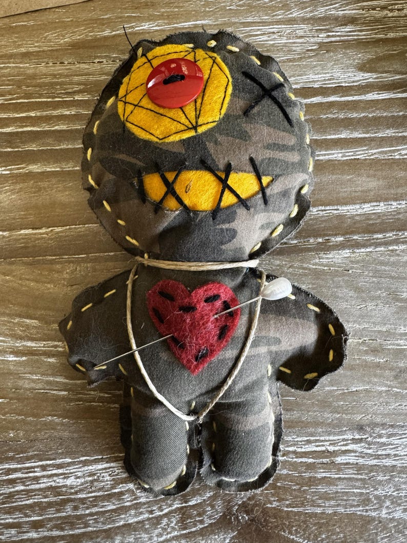 Handmade Camo Voodoo Doll – Green & Beige Plush Art Doll – Unique Gift ...