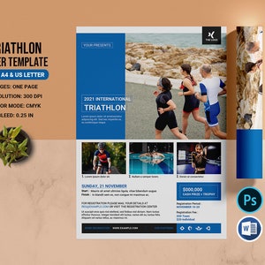 Triathlon Event Flyer Template Photoshop & Ms Word Template Instant ...