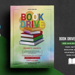 Book Drive Flyer Template Ms Word & Photoshop Template | Etsy