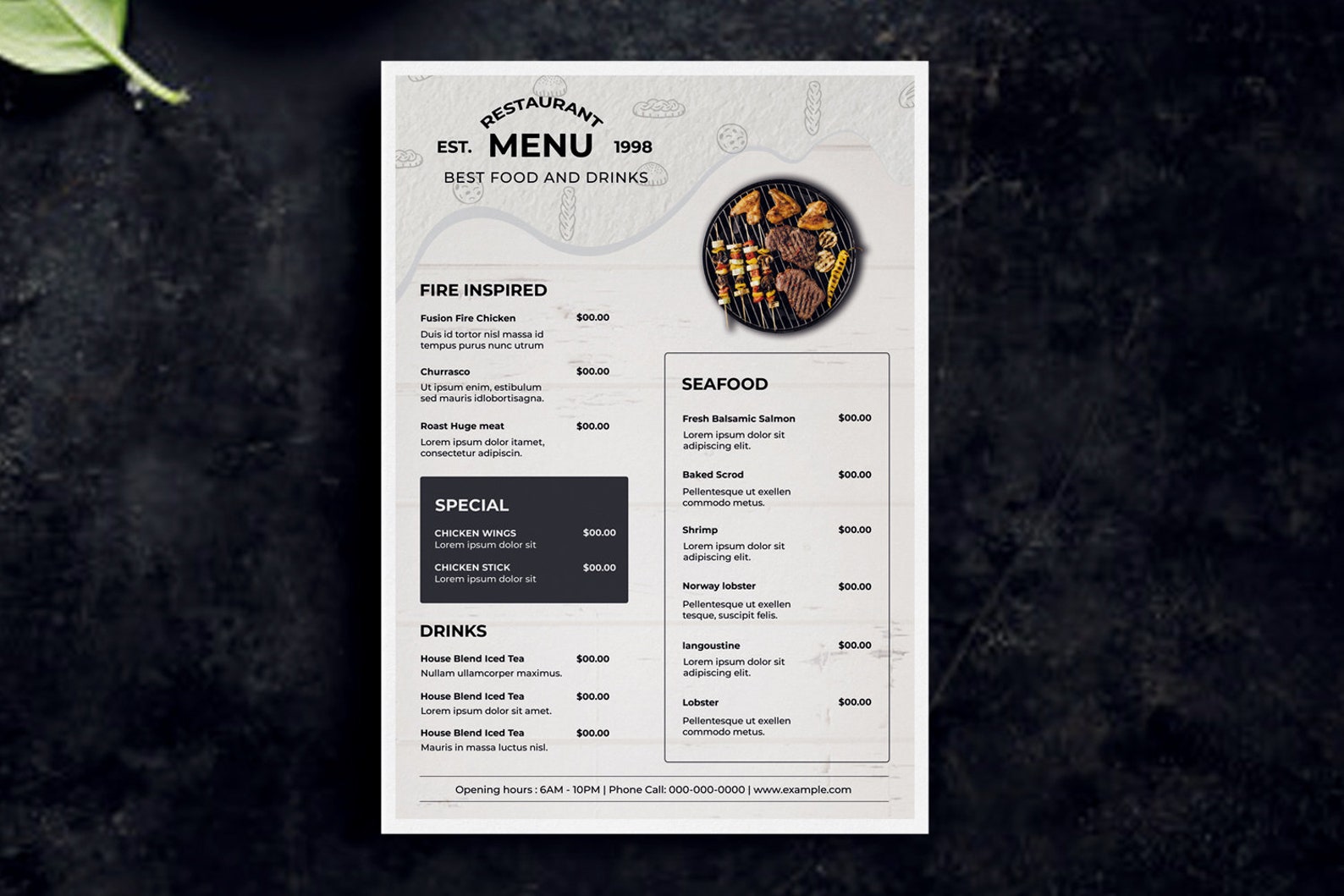 Minimal Restaurant Flyer Food Menu Flyer Template MS Word - Etsy