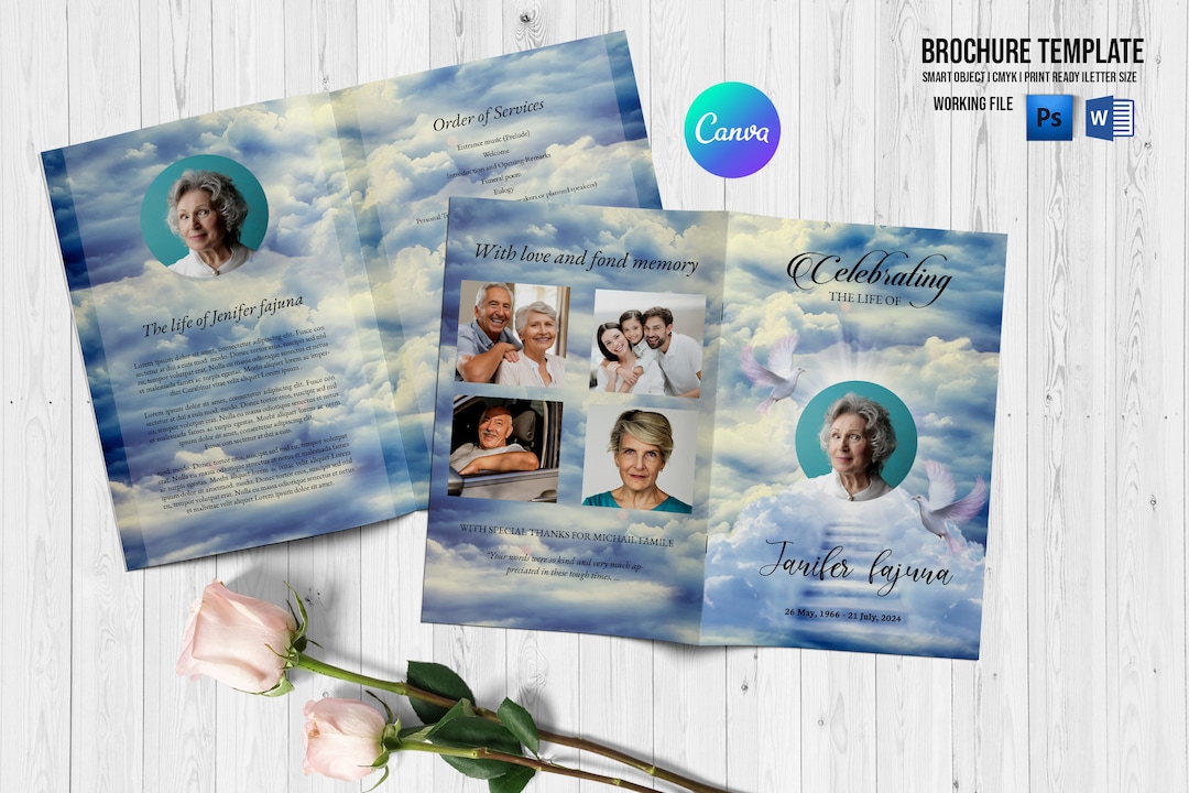 Heavenly Funeral Program Template: Clouds Design (canva, Word ...