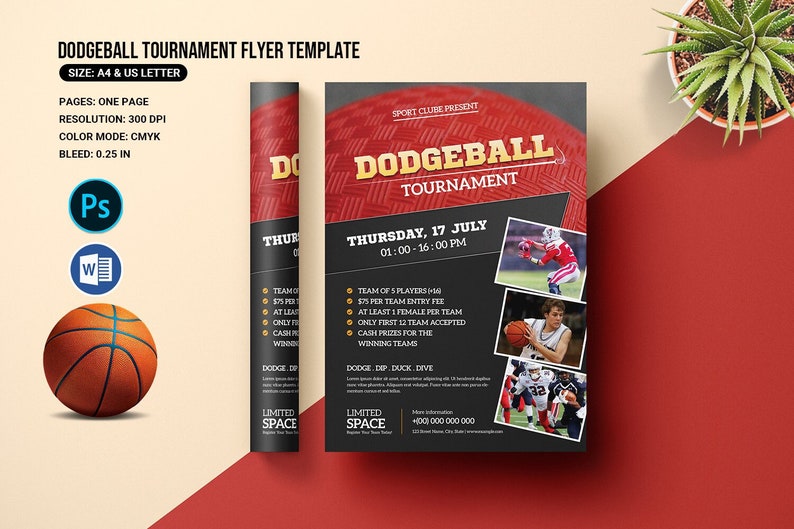 Dodgeball Game Flyer Template Dodgeball Tournament Flyer Photoshop & Ms ...