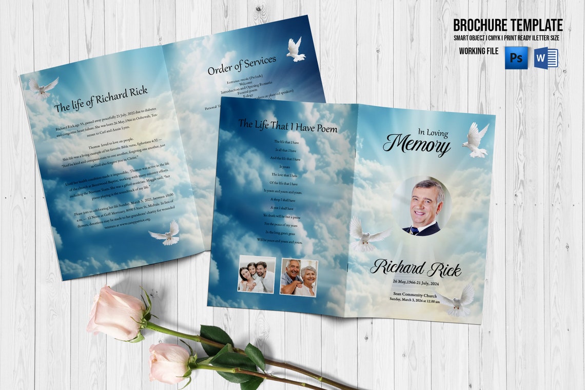 Heavenly Funeral Program Template, Printable Obituary (photoshop, MS ...
