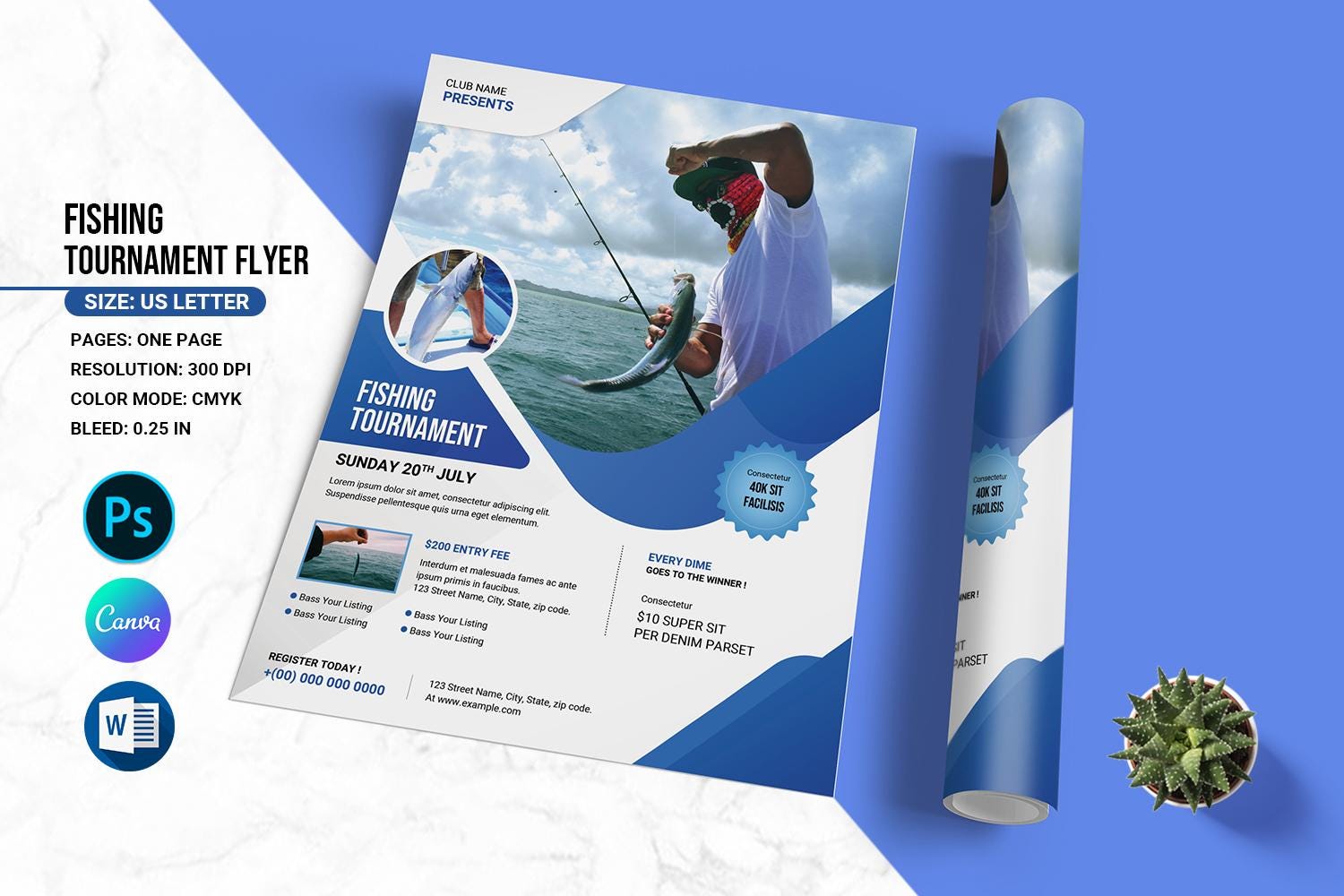 Fishing Tournament Flyer Template, Fishing Contest Flyer | Photoshop ...