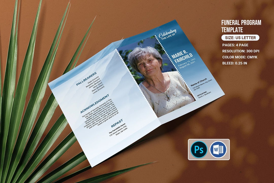 Printable Funeral Program Template: Obituary, Editable (instant ...