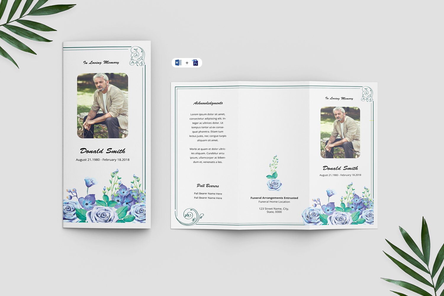 Trifold Funeral Program Template Obituary Template Memorial | Etsy