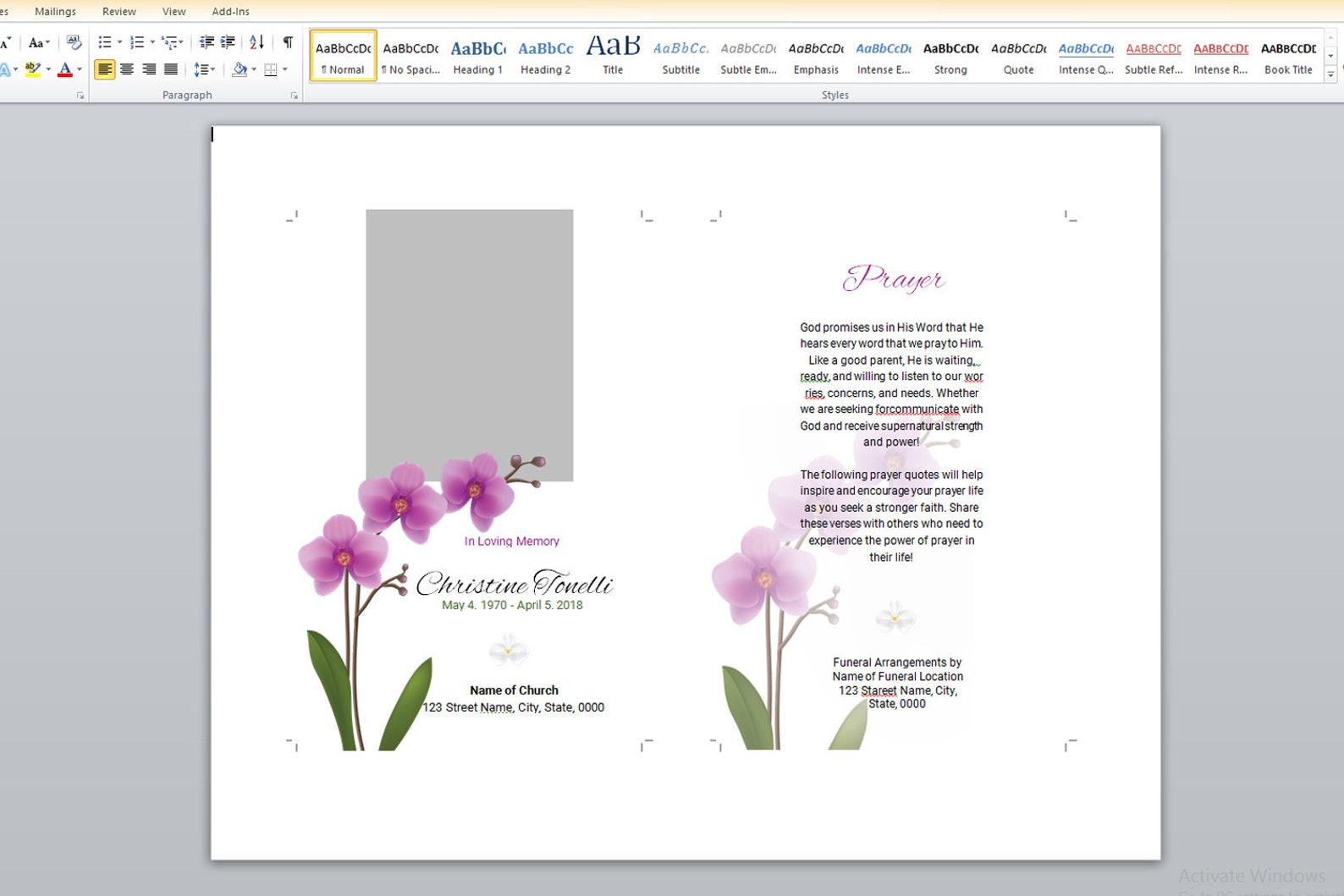 Printable Funeral Prayer Card | Memorial Prayer Card Template ...