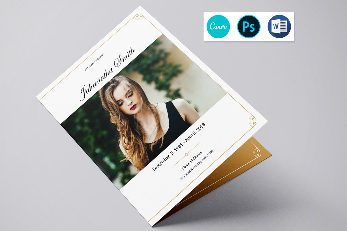 Printable Funeral Program Template, Obituary Template , Editable Canva ...