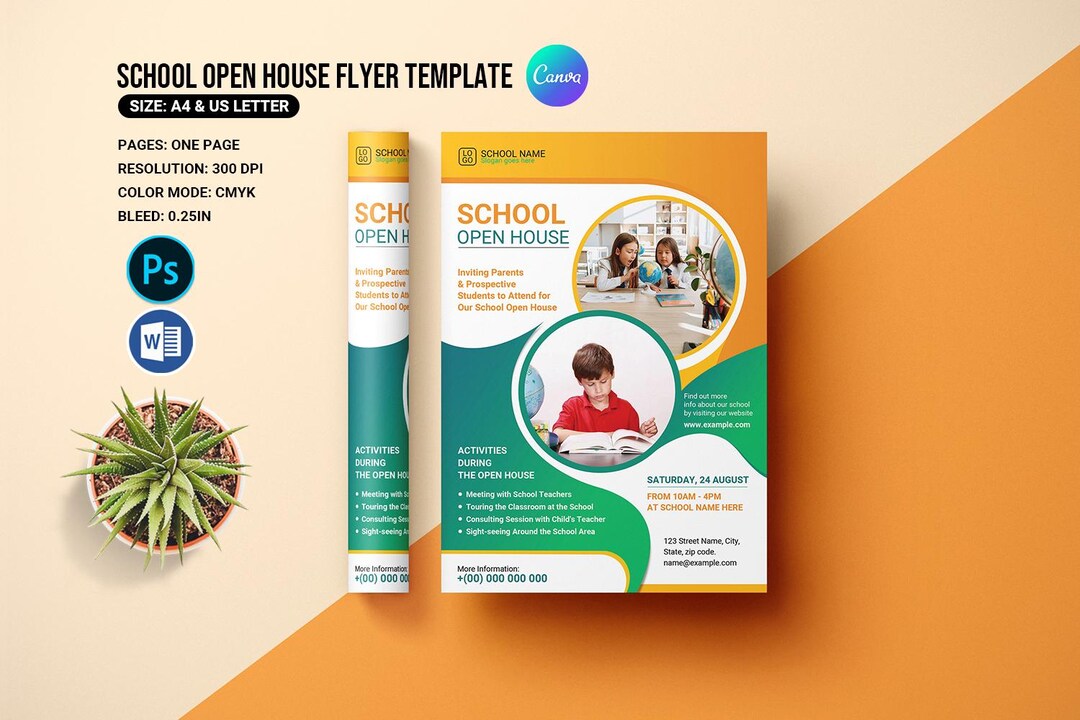 School Open House Flyer Template: Editable Canva, Word, Photoshop (A4 ...