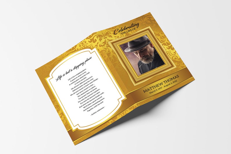 Golden Funeral Program Template, Funeral Template Word, Obituary ...