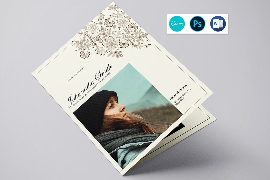 Printable Funeral Program Template: Editable Obituary, Memorial ...