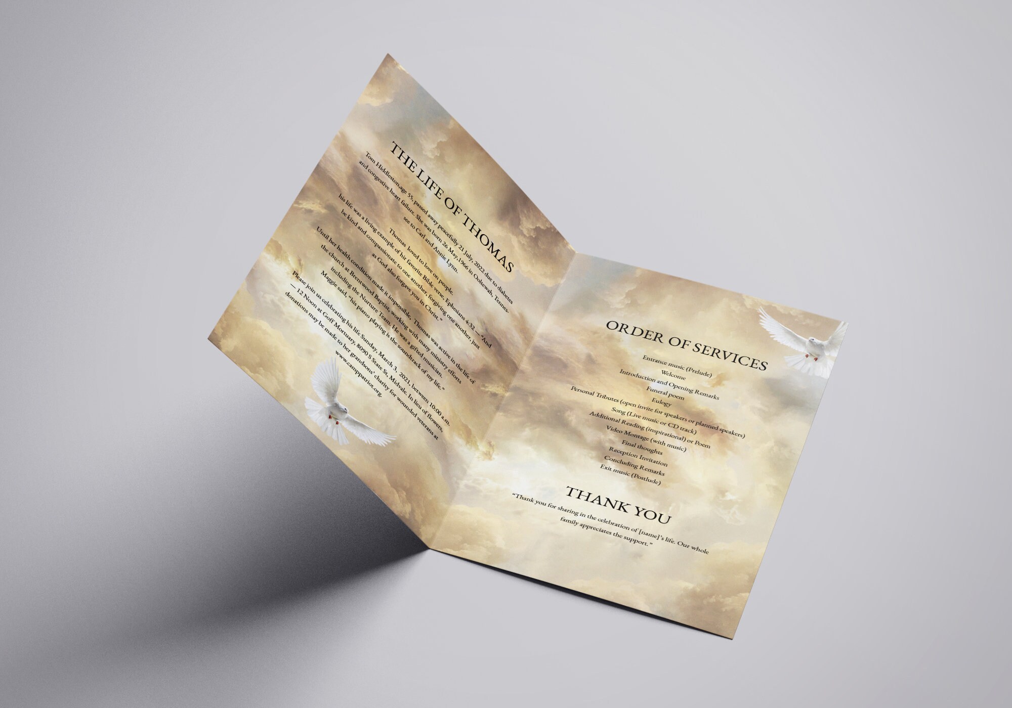 Heavenly Funeral Program Template, Obituary (photoshop, MS Word) - Etsy