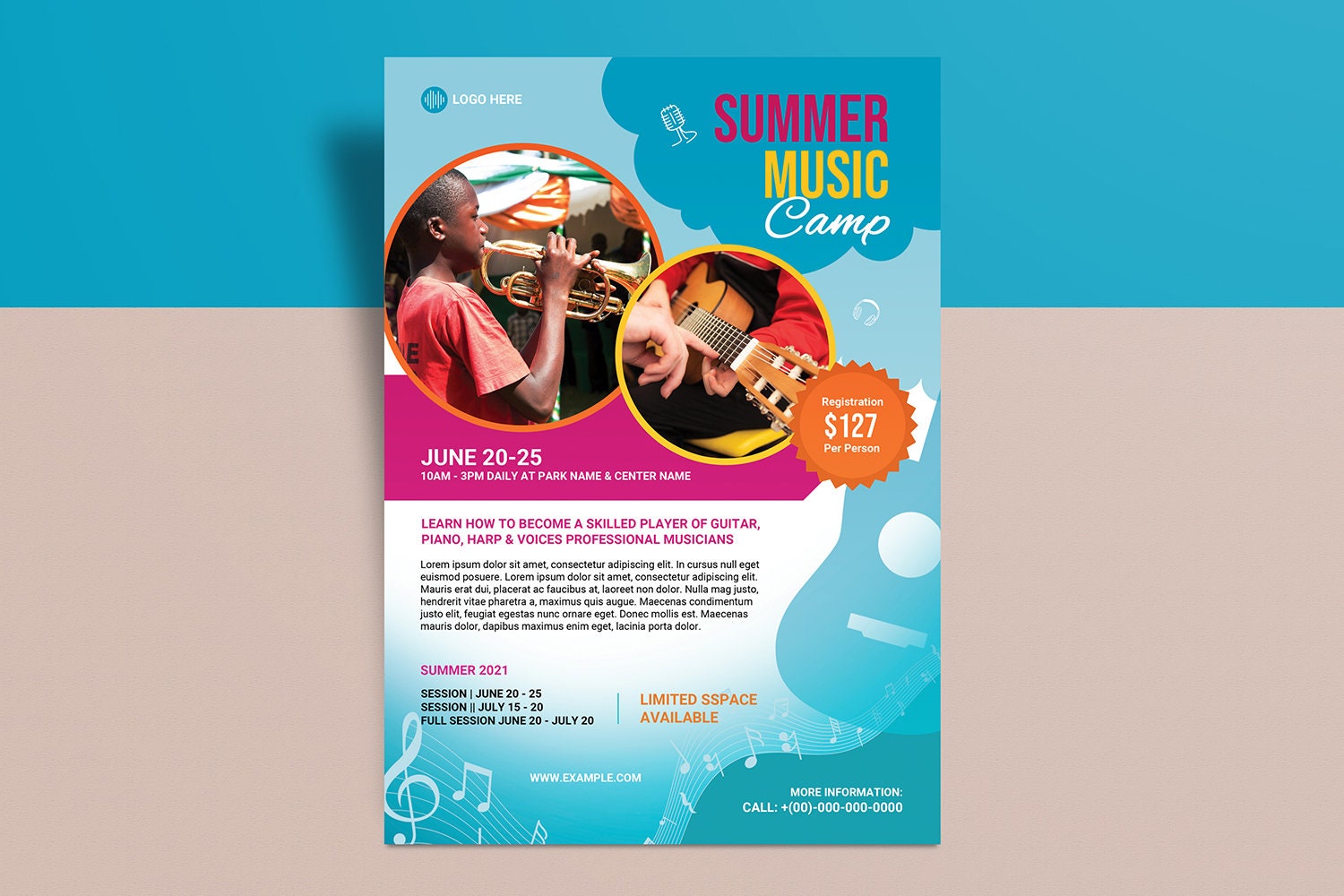 Summer Music Camp Flyer | Summer Music Party Flyer | Ms Word and Photoshop Template | Instant ...