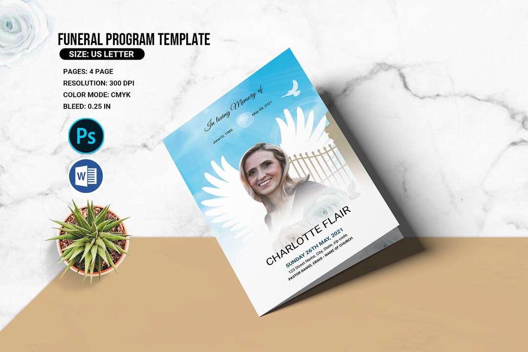Heavenly Funeral Program Template, Obituary Template , Photoshop and MS ...