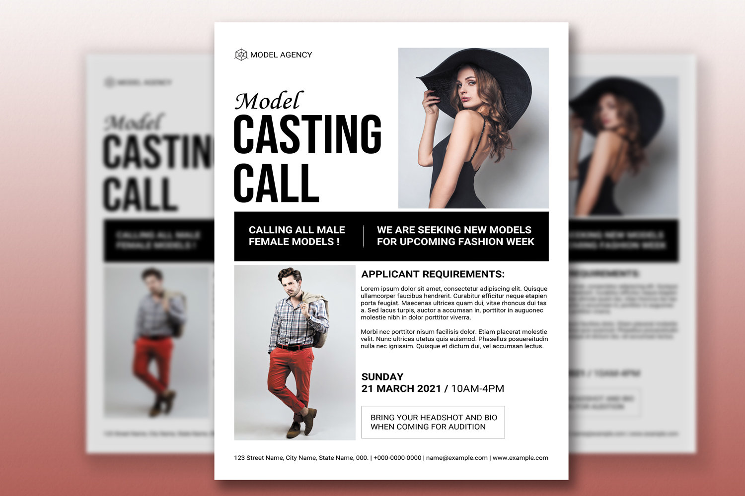 Model Casting Call Template / Model Call Template, | Canva, Ms Word ...