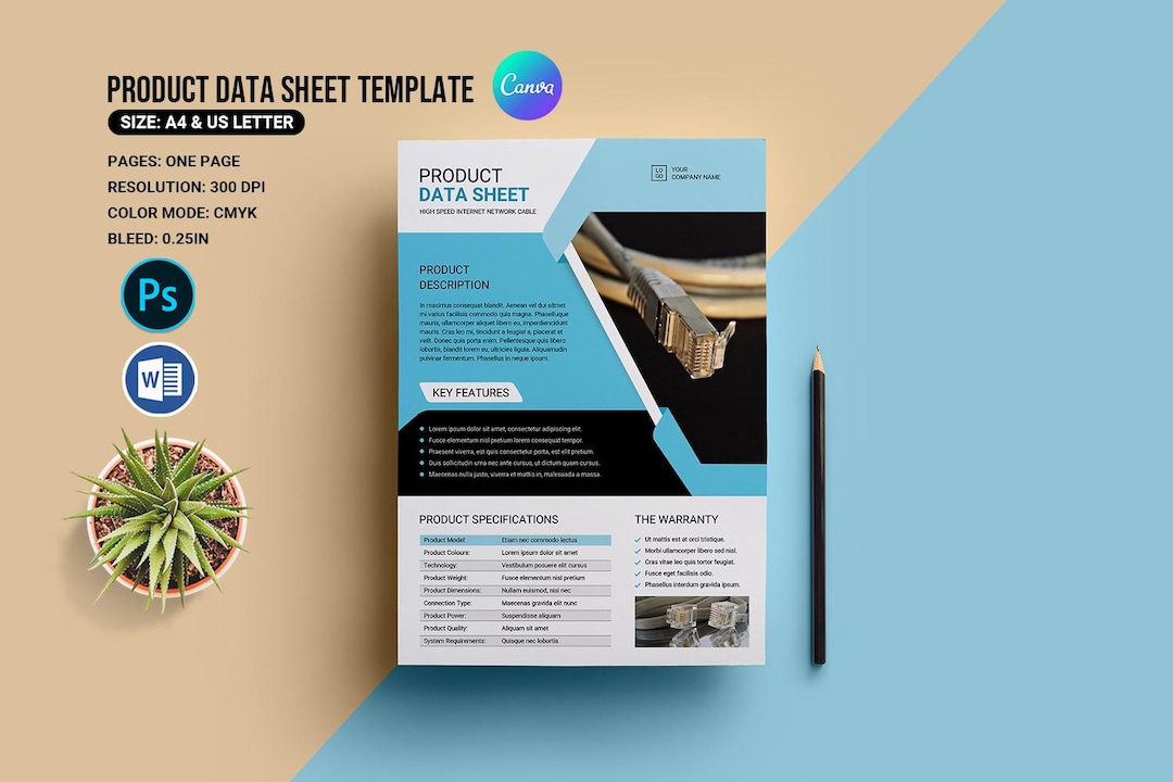 Product Data Sheet Template , Technical Data Sheet . Canva, Ms Word and ...