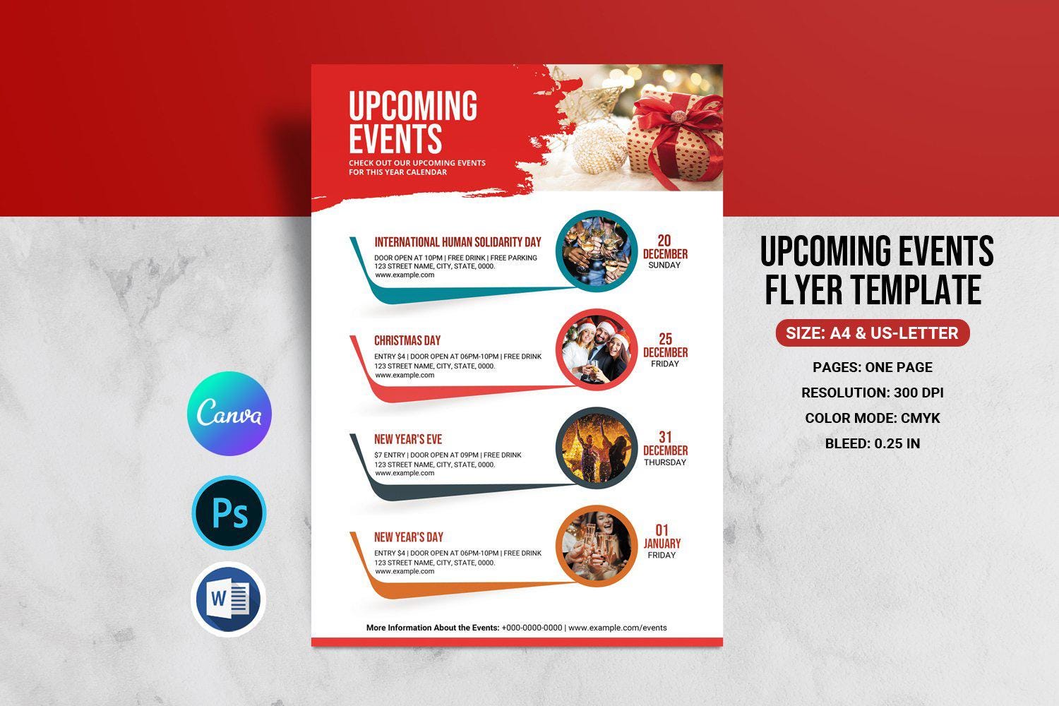 Upcoming Events Schedule Flyer Template | Canva, Photoshop & Ms Word ...