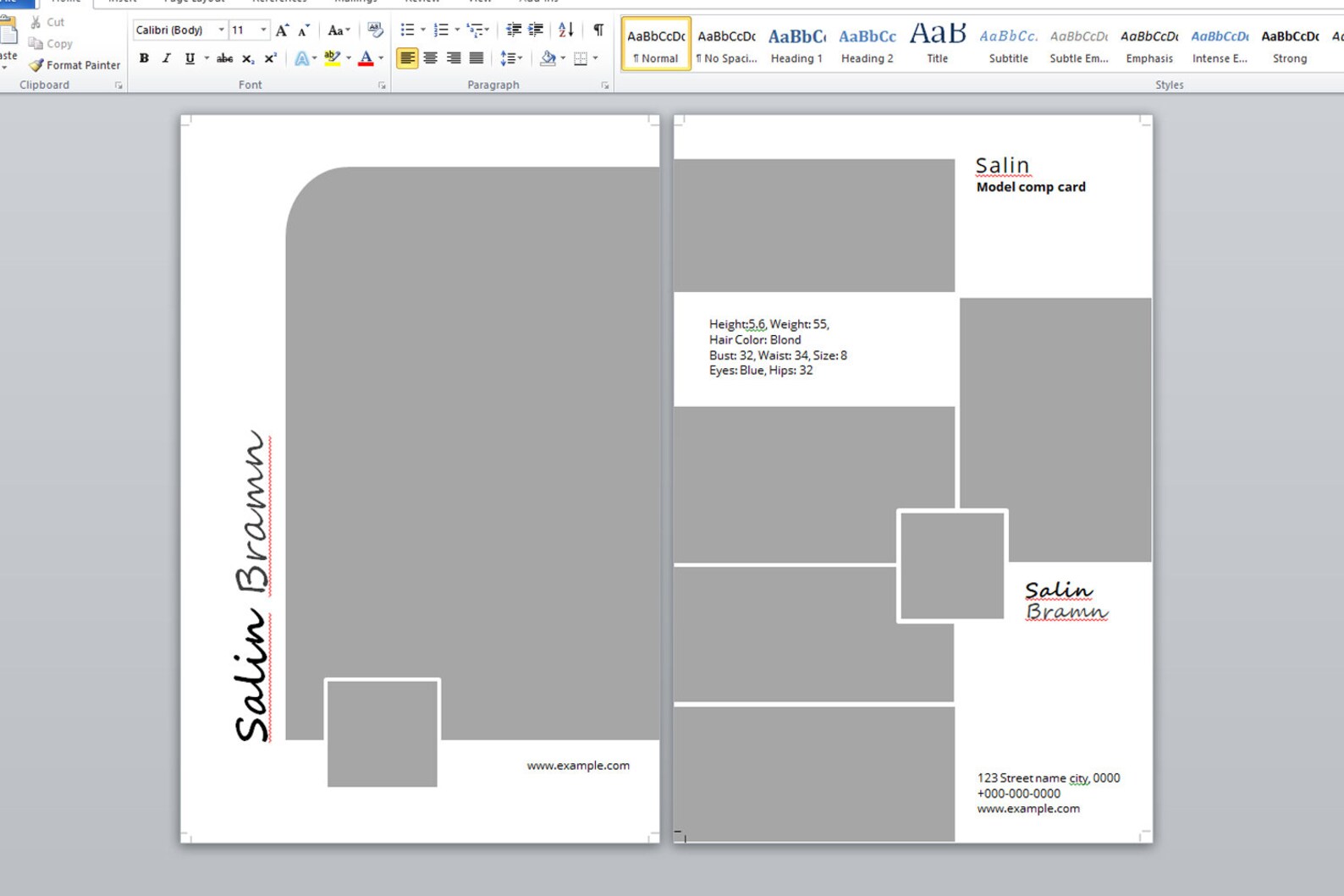 Modeling Comp Card Template | Model Comp Card, Composite Card | Ms Word ...