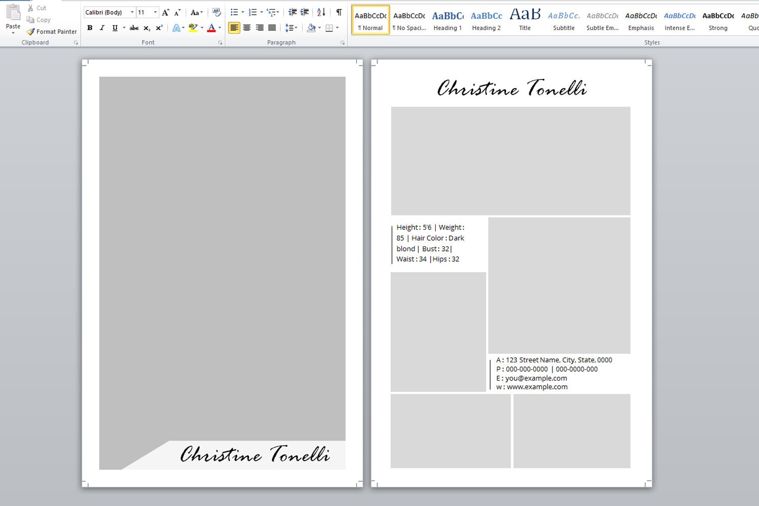 Modeling Comp Card Template | Model Comp Card | Ms Word , Photoshop ...