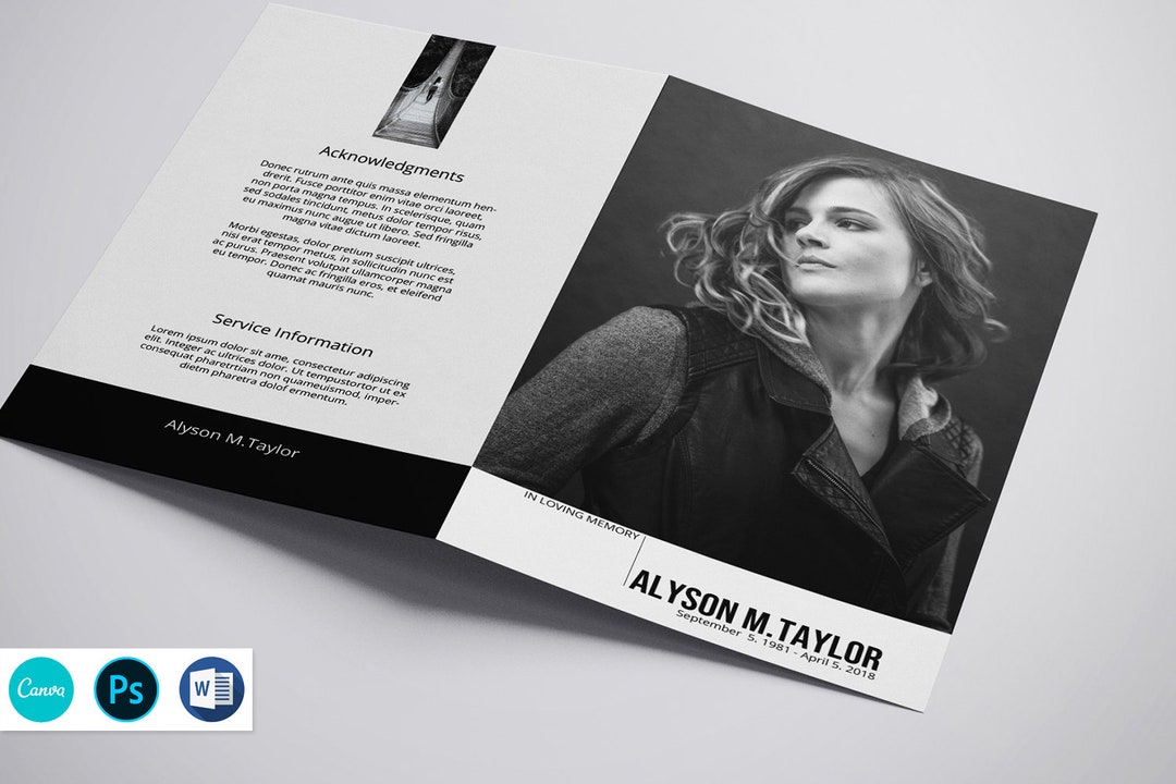 Printable Funeral Program Template: Editable Obituary (digital Download ...