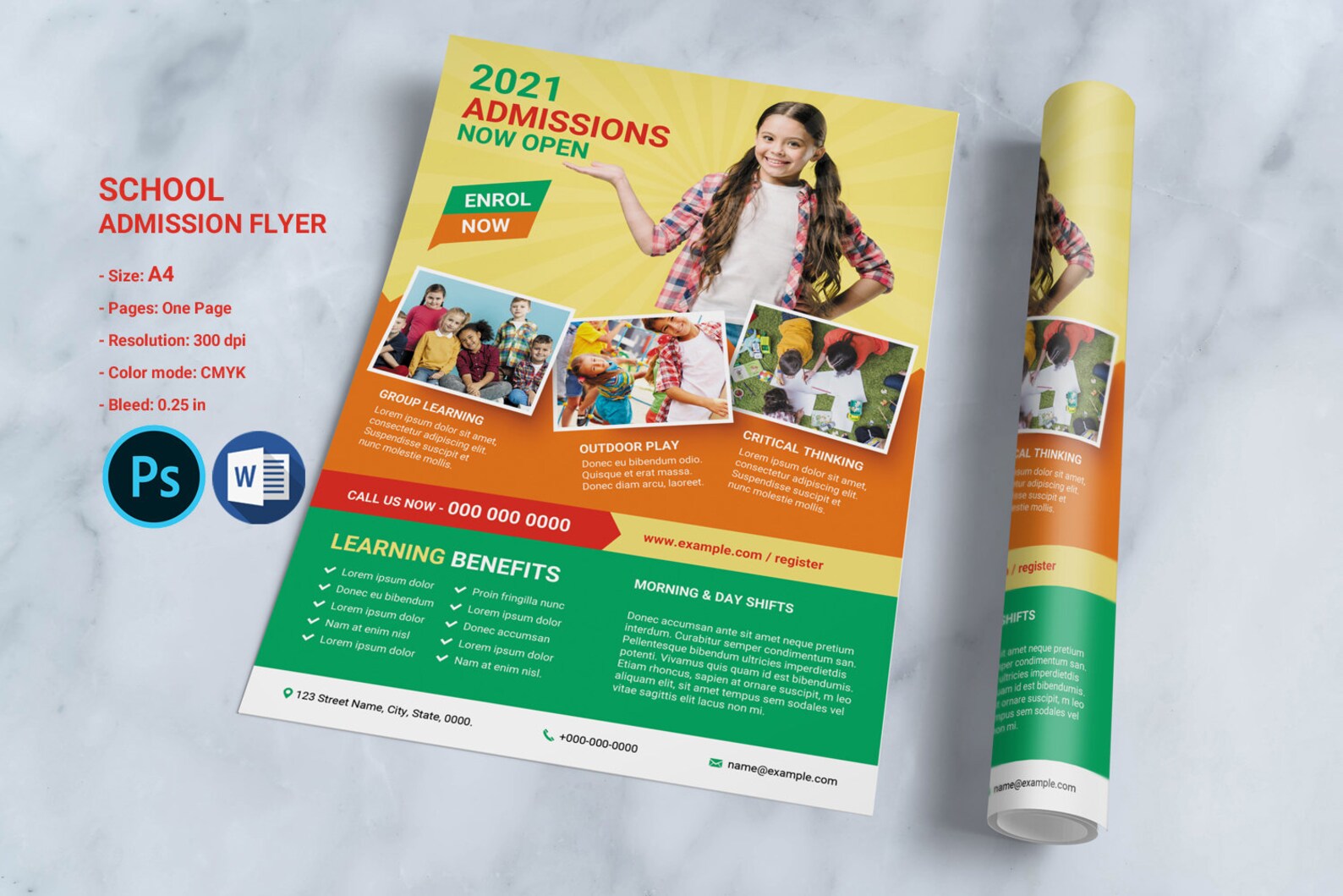 School Admission Flyer Template Ms Word & Photoshop Template | Etsy