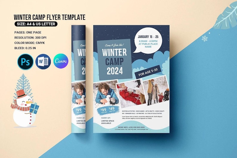 Winter Camp Flyer Template | Canva, MS Word & Photoshop Template - Etsy