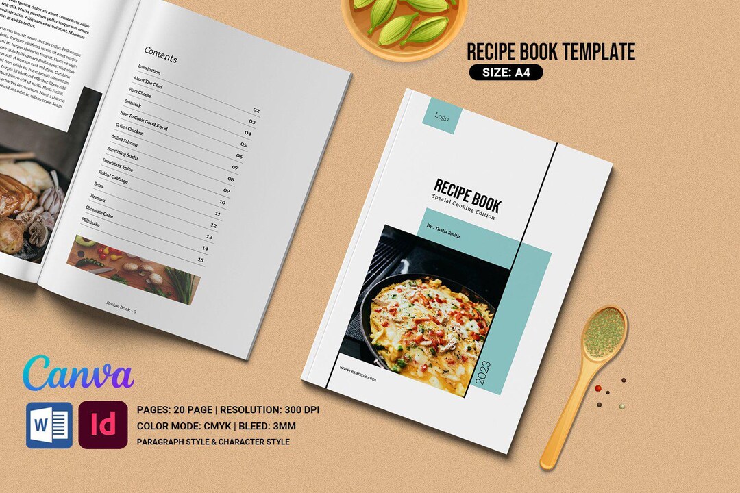 Printable Cookbook Template Recipe Book Template MS Word, Indesign and ...