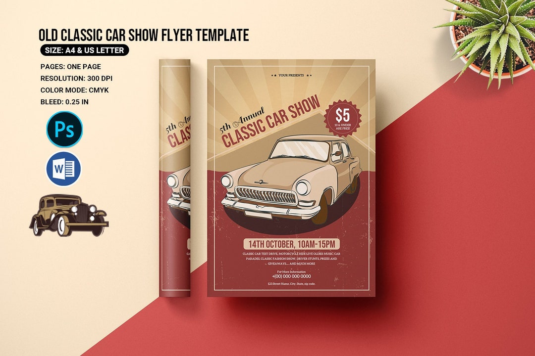Old Classic Car Show Flyer Template MS Word & Photoshop Template ...