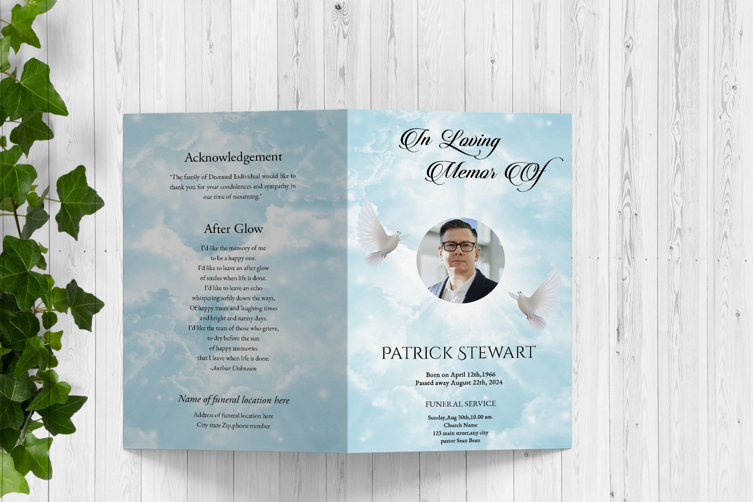 Heavenly Dove Funeral Program Template: Obituary, MS Word, Photoshop ...