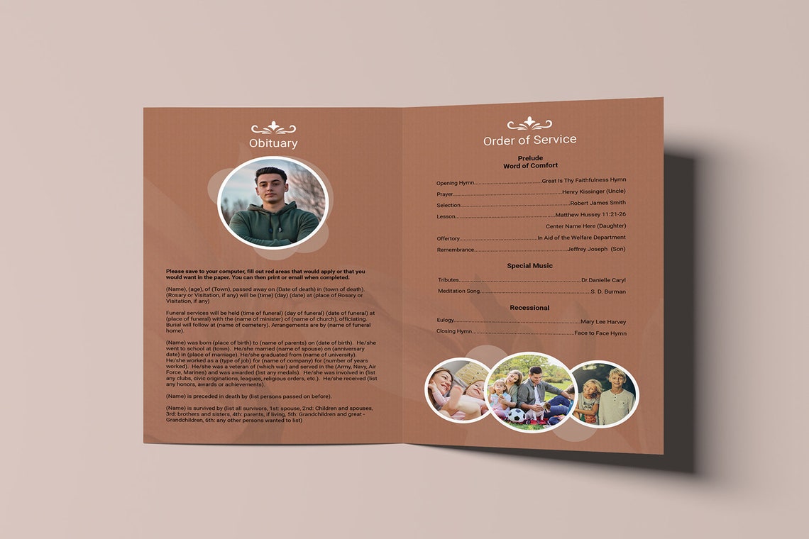 Elegant Funeral Program Template Funeral Template Word - Etsy