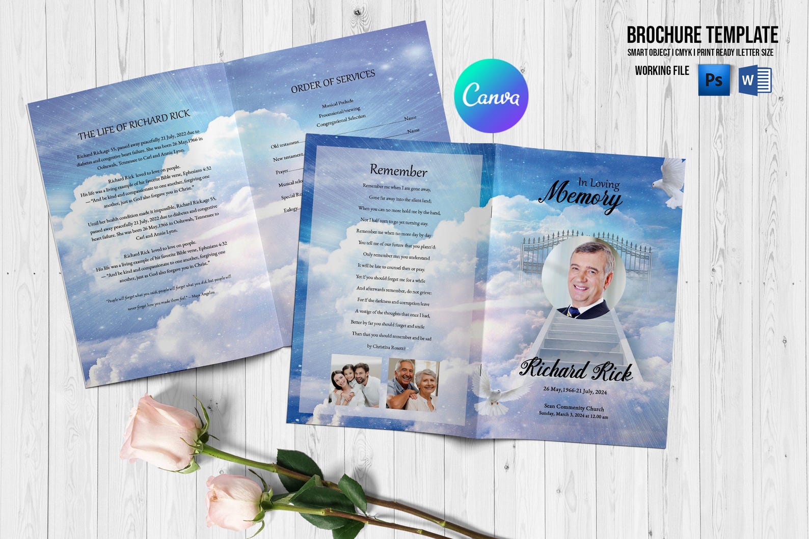 Heavenly Funeral Program Template: Printable Obituary (photoshop, MS ...