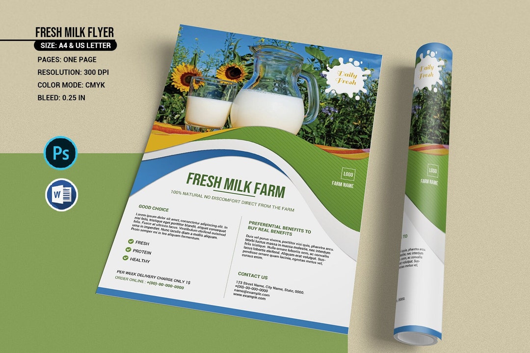 Milk Shop Flyer Template: Fresh Milk Advertising (MS Word & Photoshop ...