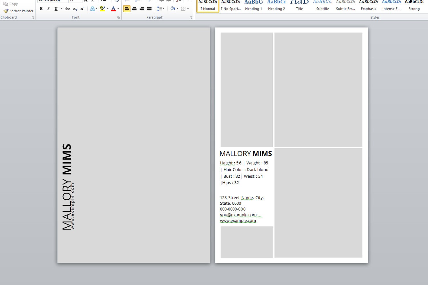 Printable Modeling Comp Card Template Model Comp Card, Composite Card ...