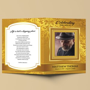 Golden Funeral Program Template, Funeral Template Word, Obituary ...