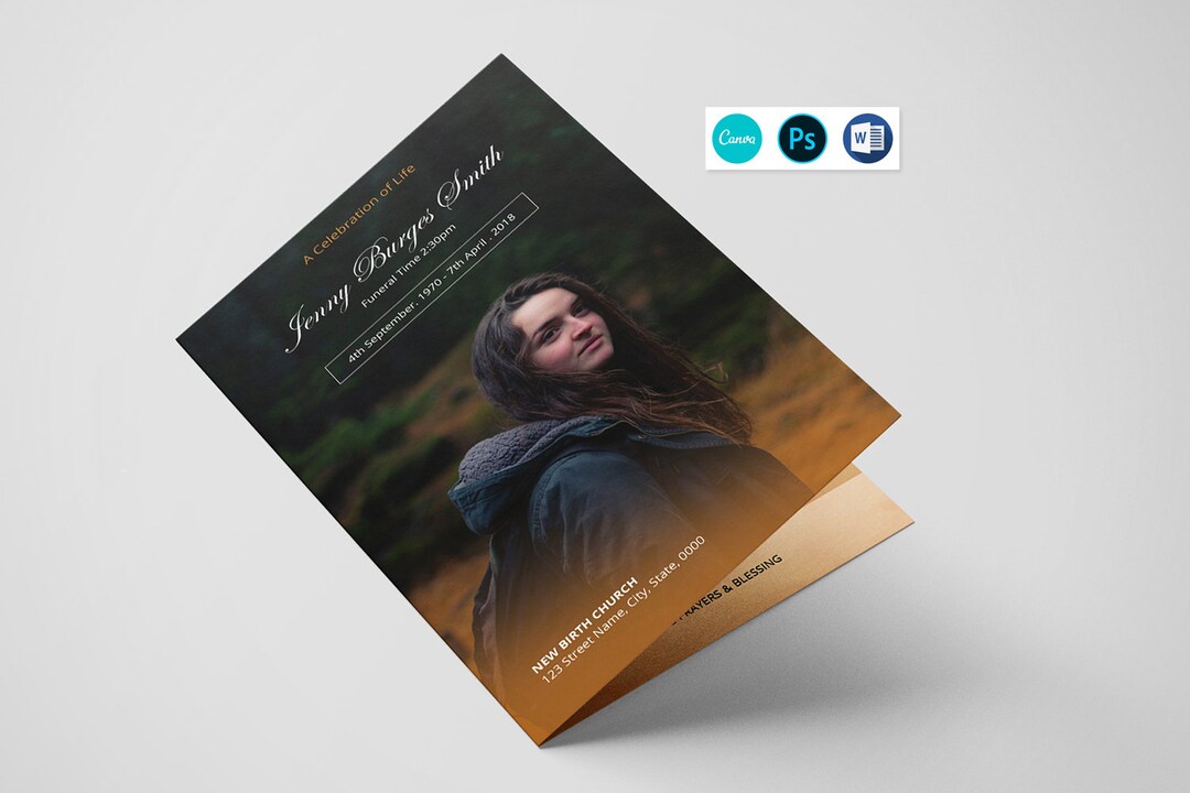 Funeral Program Template: Editable Obituary, Memorial (photoshop, Word ...
