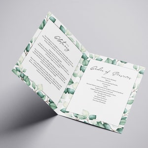 Green Leaves Funeral Program Template, Obituary Template , Editable ...