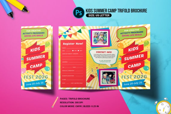Kids Summer Camp Trifold Brochure Template Photoshop Template - Etsy