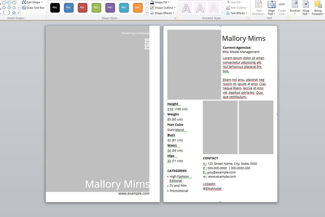 Printable Modeling Comp Card Template | Model Comp Card, Composite Card ...