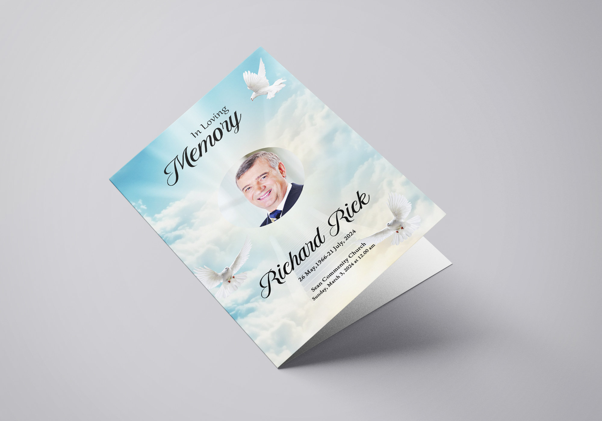 Heavenly Funeral Program Template, Printable Obituary (photoshop, MS ...