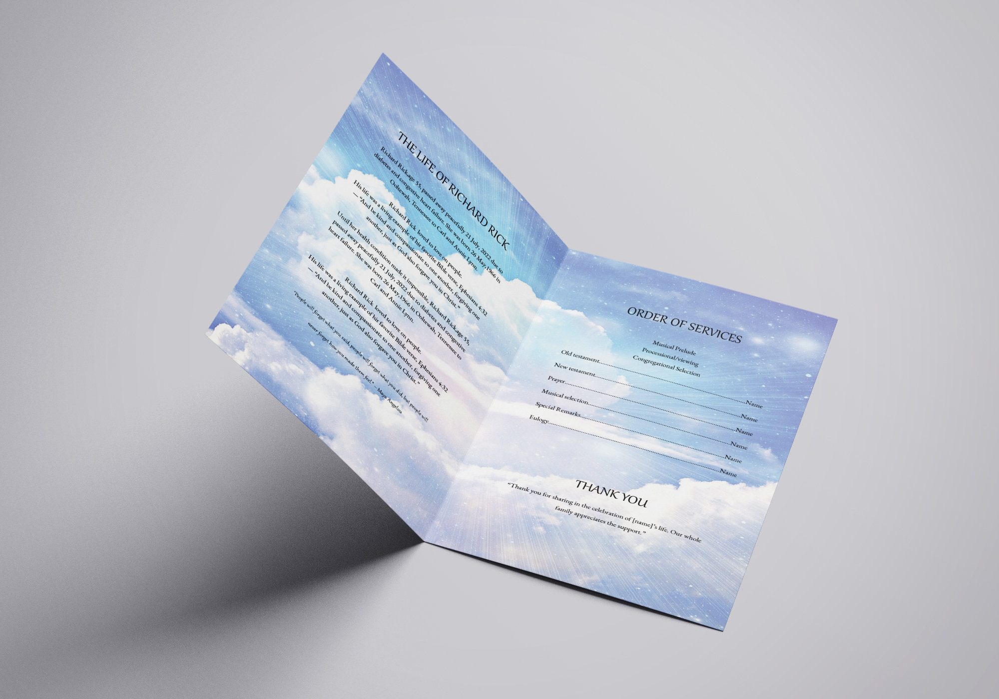Heavenly Funeral Program Template: Printable Obituary (photoshop, MS ...