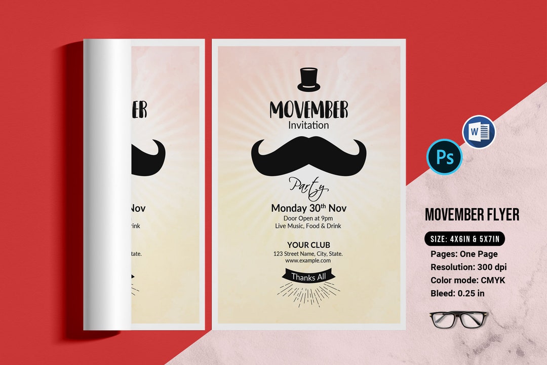 Movember Mustache Party Flyer Template, Movember Celebration Invitation ...