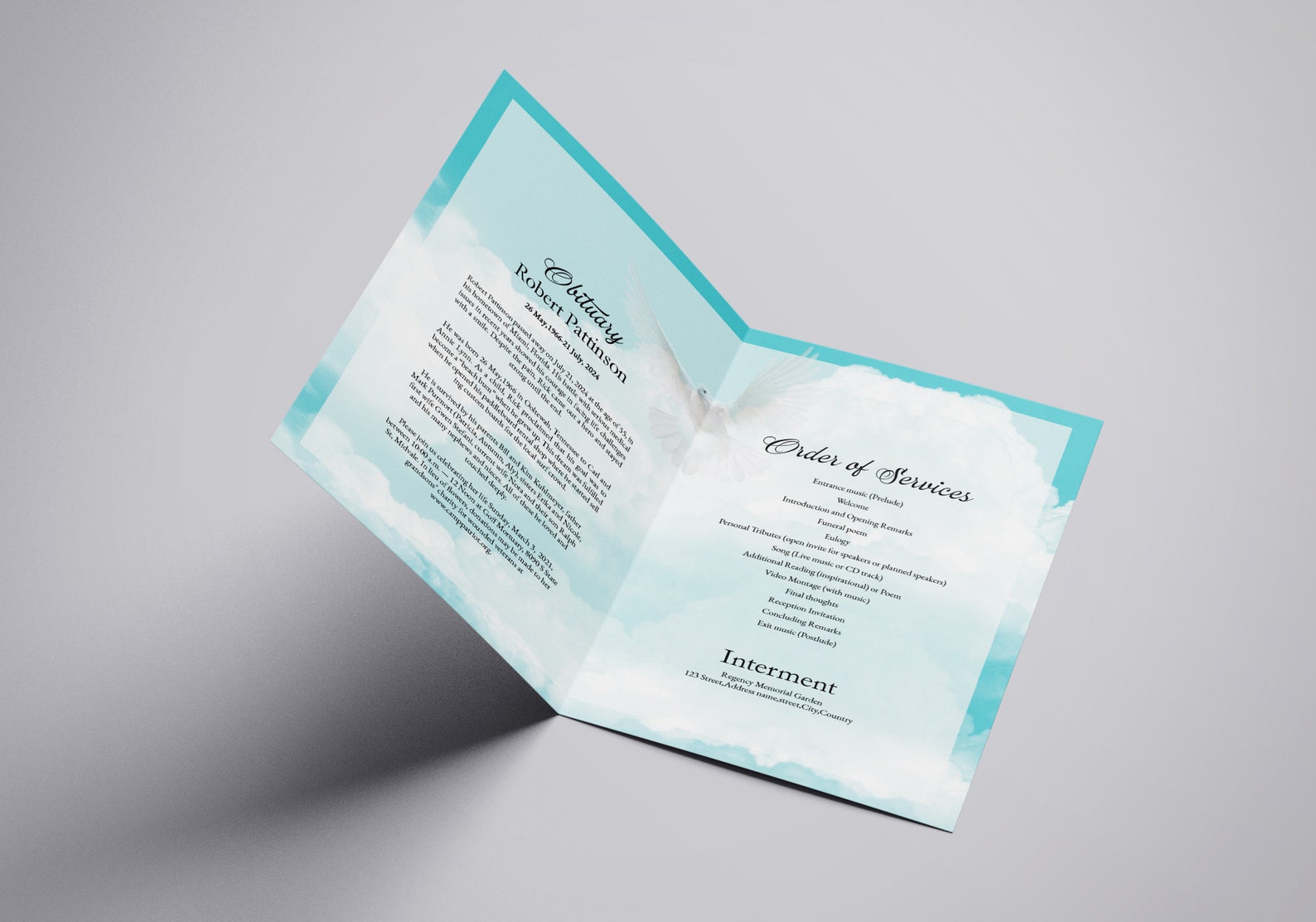 Heavenly Funeral Program Template: Obituary Memorial (photoshop, MS ...